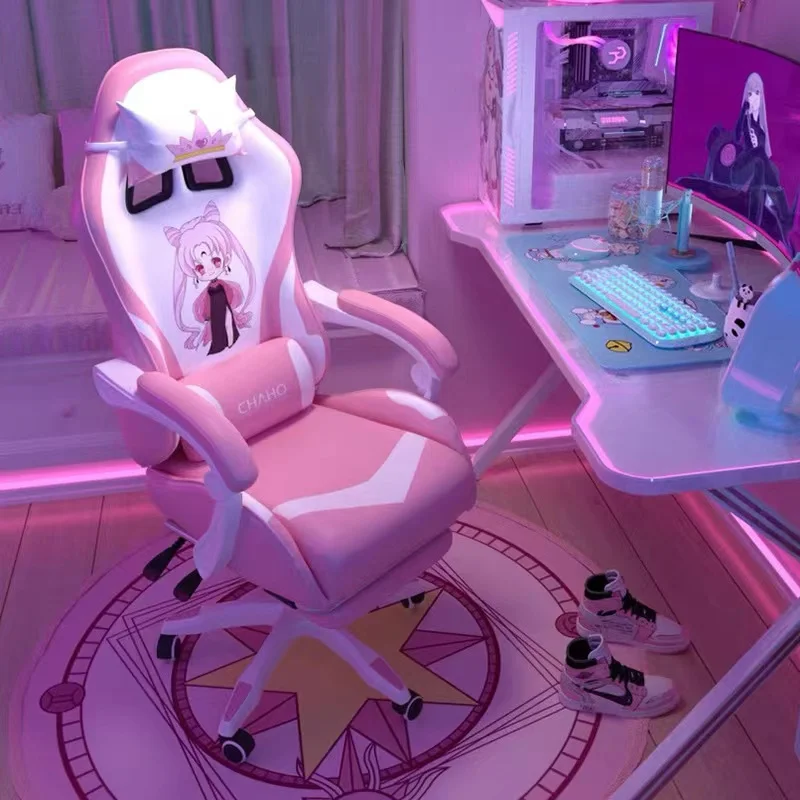 Pink Gaming chair,2022 New cartoon lovely computer chair,girls bedroom ...