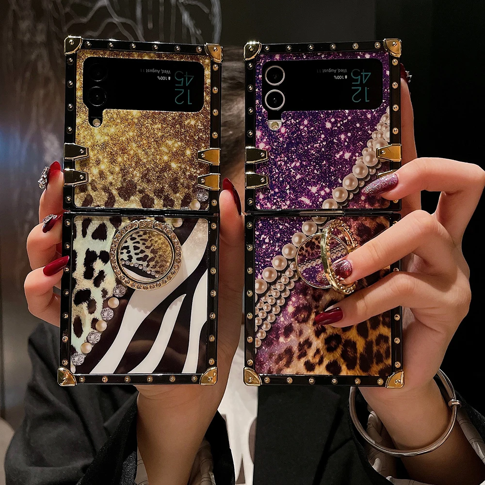 Luxury-Colour-Blocking-Pearl-Leopard-Print-Square-Punk-Rivet-Phone ...