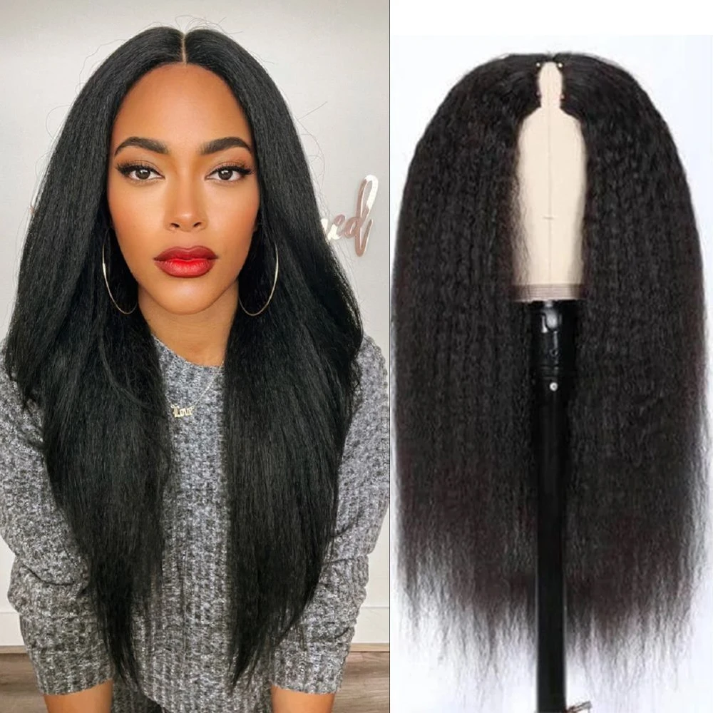 30-Inch-Kinky-Straight-V-Part-Wig-Brazilian-Yaki-Straight-Human-Hair ...