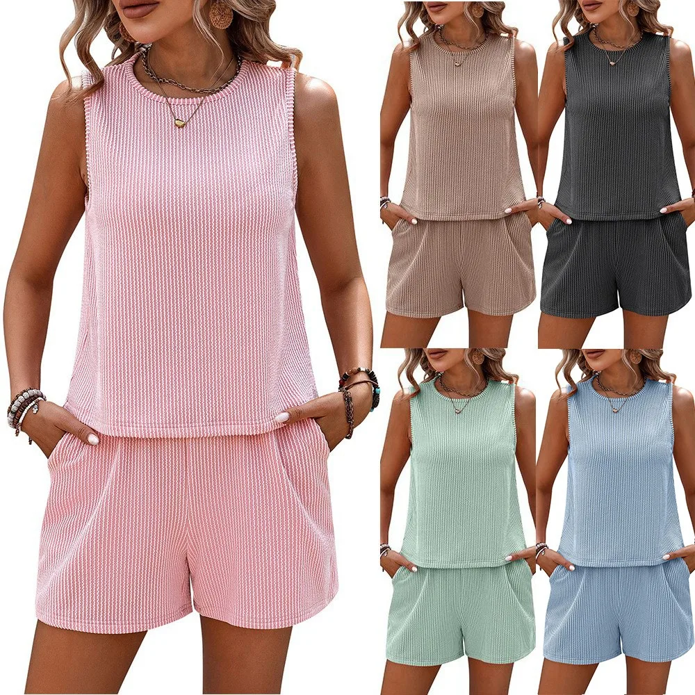 Solid Color Casual Loose Short Pants Sets For Women 2025 Elegant Summer ...