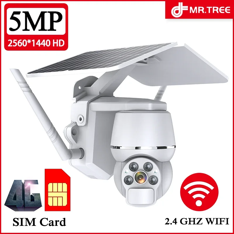 5MP 4G SIM Solar Camera Outdoor WIFI Surveillance Camera PIR Detection ...