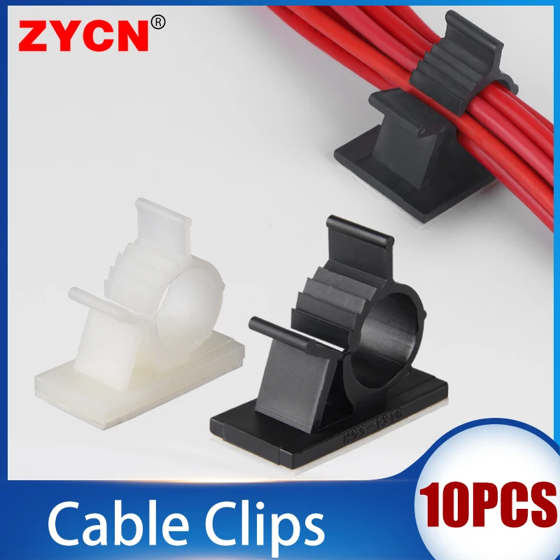 10pcs Cable Organizer Clips Adjustable Ties Mounts 3M Self-Adhesive ...