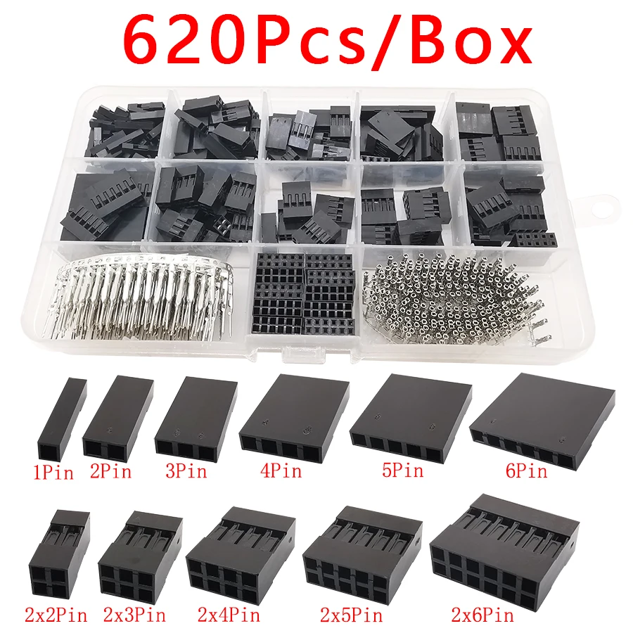 620Pcs-Box-2-54mm-Dupont-Cable-Jumper-Wire-Connector-Kit-1-6P-2x2-6P ...