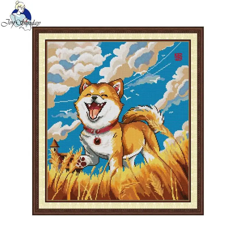 Joy-Sunday-Cross-Stitch-Kits-Happy-Shiba-Inu-HD-Pattern-Aida-16-14CT ...