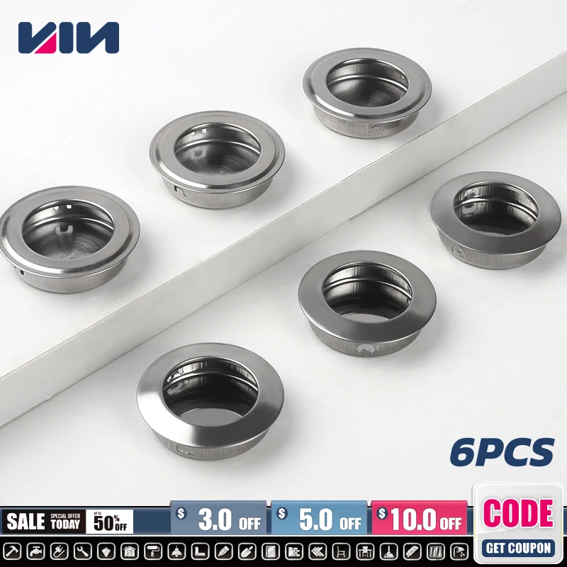 6Pcs-Stainless-Steel-Circular-Recessed-Sliding-Door-Handles-Set-Round ...