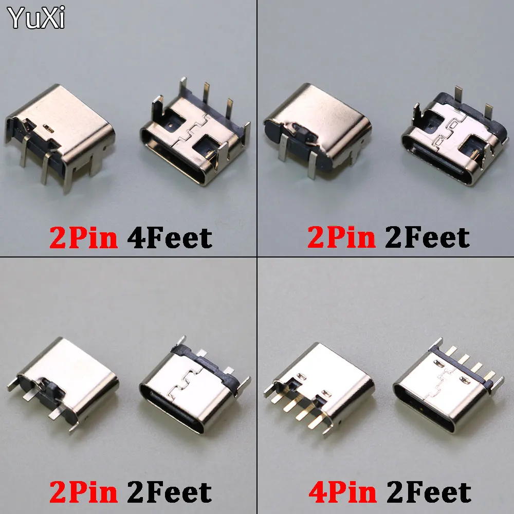 10Pcs 2/4PIN Type-C Connector 2/4Feet DIP SMT Data Transfer Female Jack ...