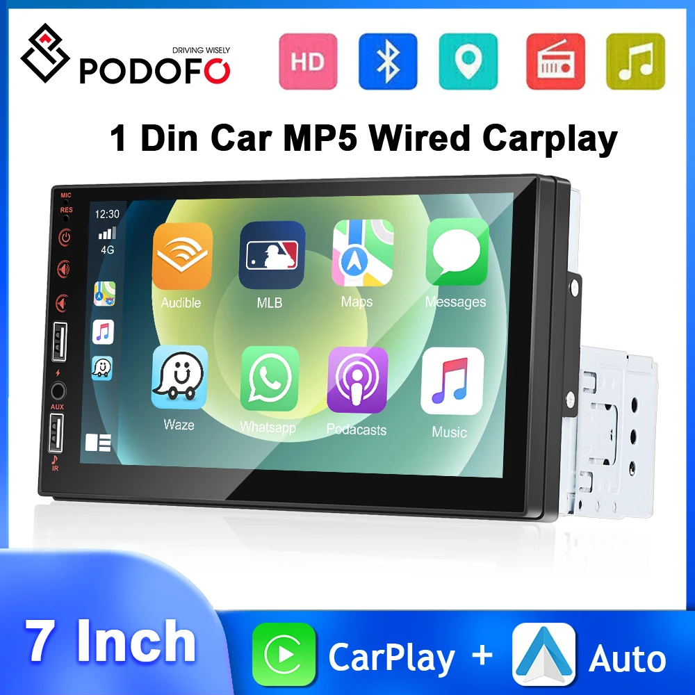 Podofo-1Din-MP5-Player-7inch-Wireless-Carplay-Android-Auto-Multimedia ...