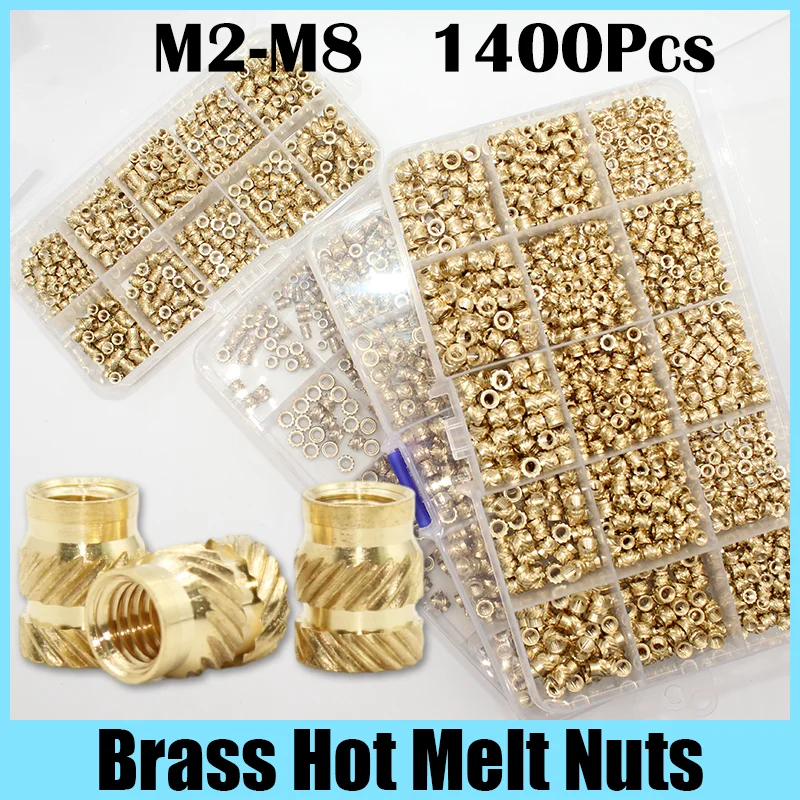 M2-M3-M4-M5-M6-M8-Brass-Heat-Insert-Nut-Assortment-Set-Hot-Melt-Knurled ...