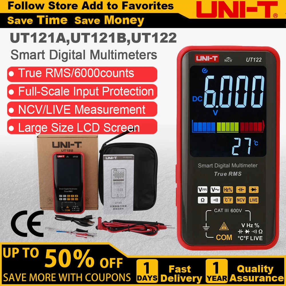 UNI-T-Smart-Digital-Multimeter-UT121A-UT121B-UT122-AC-DC-Voltage-Tester ...