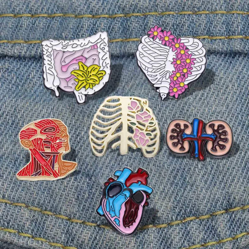 Floral-Organs-Enamel-Pins-Custom-Rib-Cage-Heart-Intestine-Nervous ...