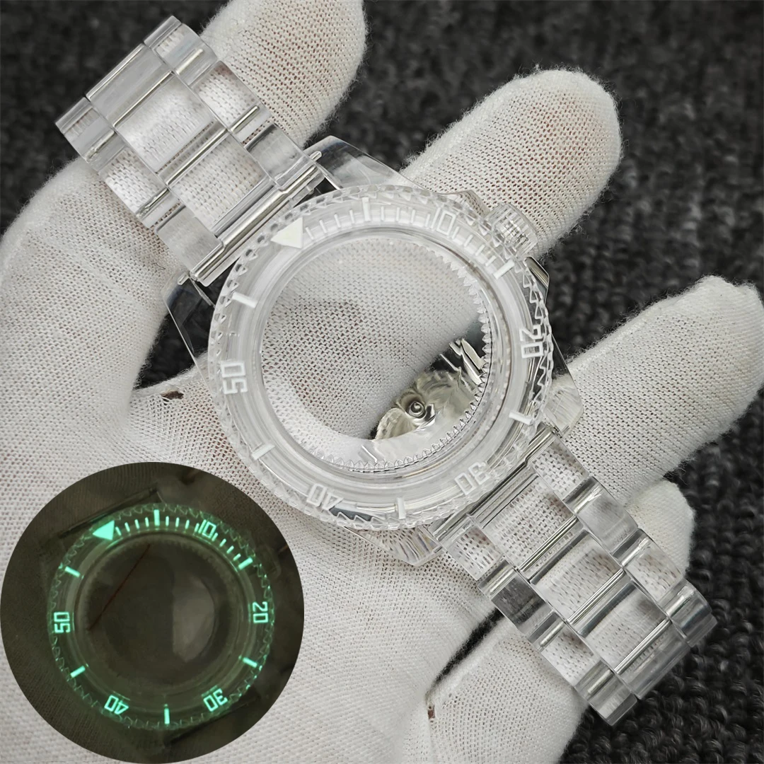 40mm-Transparent-Watch-Case-Set-Green-Luminous-Case-Acrylic-Plastic ...
