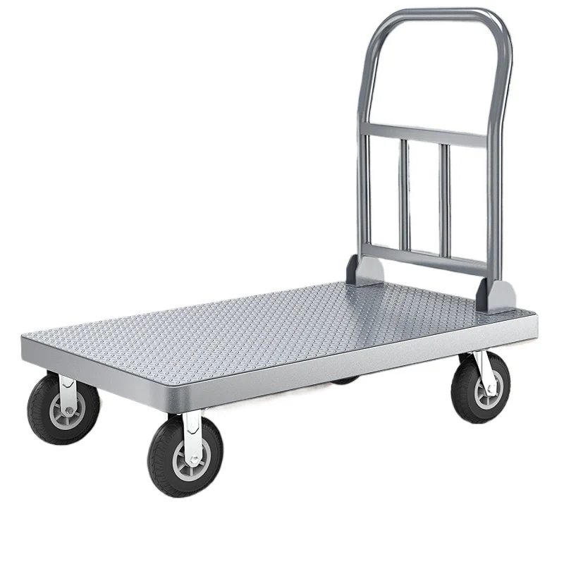 Steel plate flatbed truck, folding trolley to pull goods, warehouse ...
