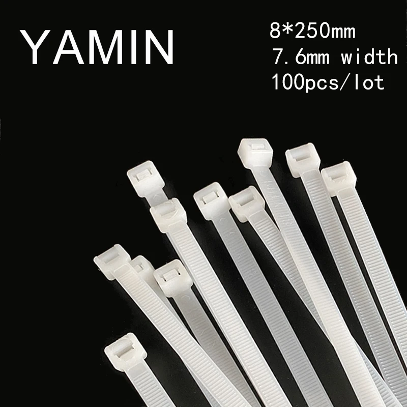 100pcs 8*250mm (7.6mm Width) White Black Nylon 66 Network Electric Wire ...