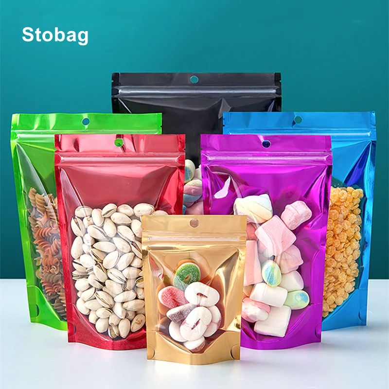 StoBag-100pcs-Aluminum-Foil-Food-Packaging-Ziplock-Bag-Hang-Hole-Sealed-Storage-for-Candy-Beans ...