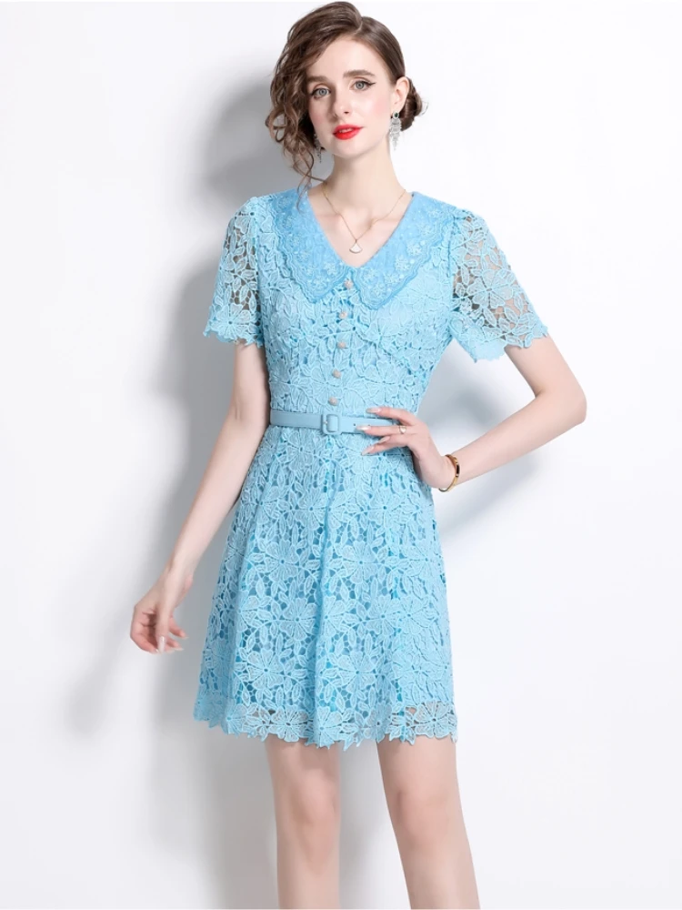 Summer-Runway-Water-Soluble-Lace-Dress-Women-Short-Sleeve-Peter-Pan-Collar-Flower-Embroidery ...