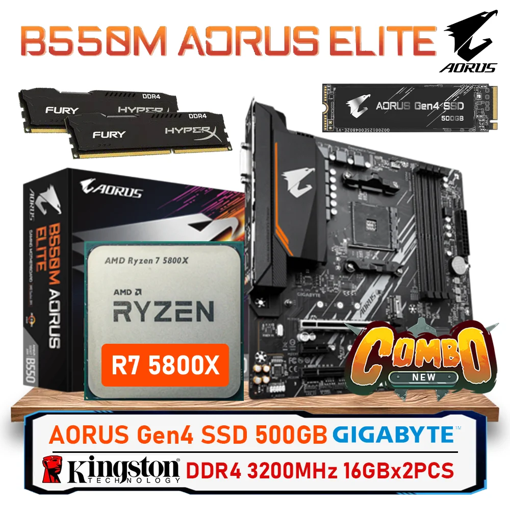 Amd Ryzen 7 5800x Cpu Combo Gigabyte B550m Aorus Elite Am4 Placa-mãe + 5800x 32gb Ddr4 3200mhz ...