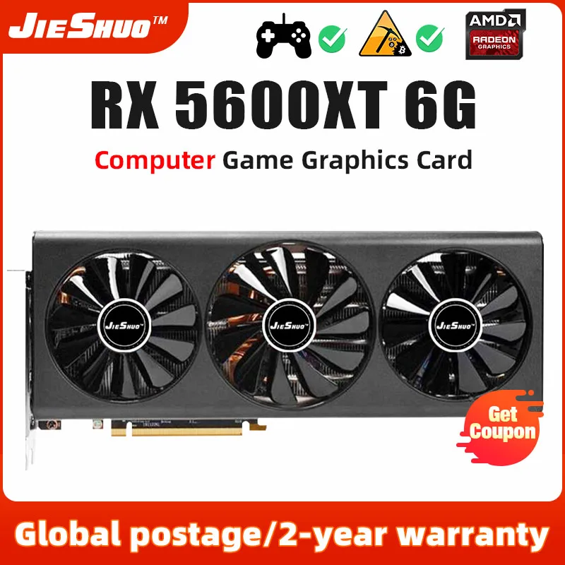 JIESHUO-Radeon-RX-5600XT-6GB-Three-Fans-Graphics-Card-Gpu-Gddr6-192bit ...