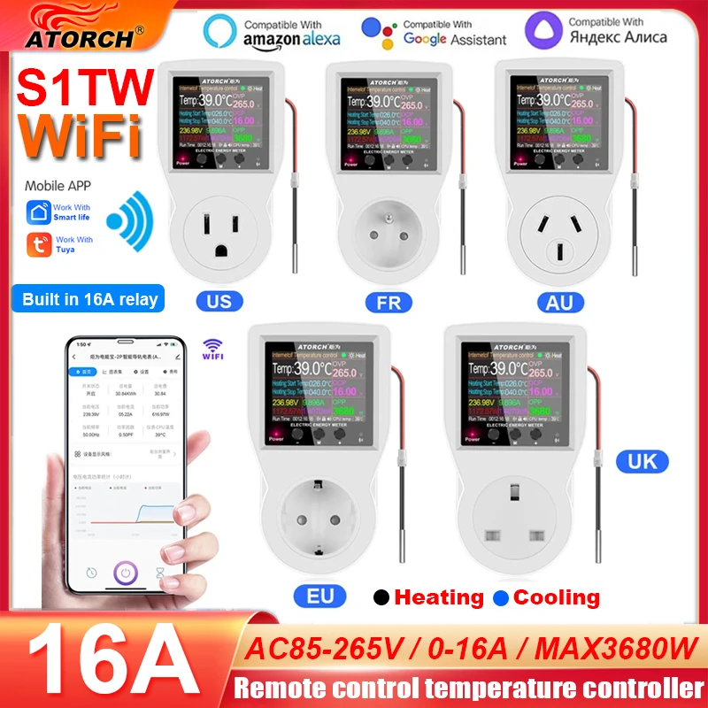 WIFI Tuya Timer Socket Thermostat Digital Temperature Controller Socket Outlet With Timer Switch ...