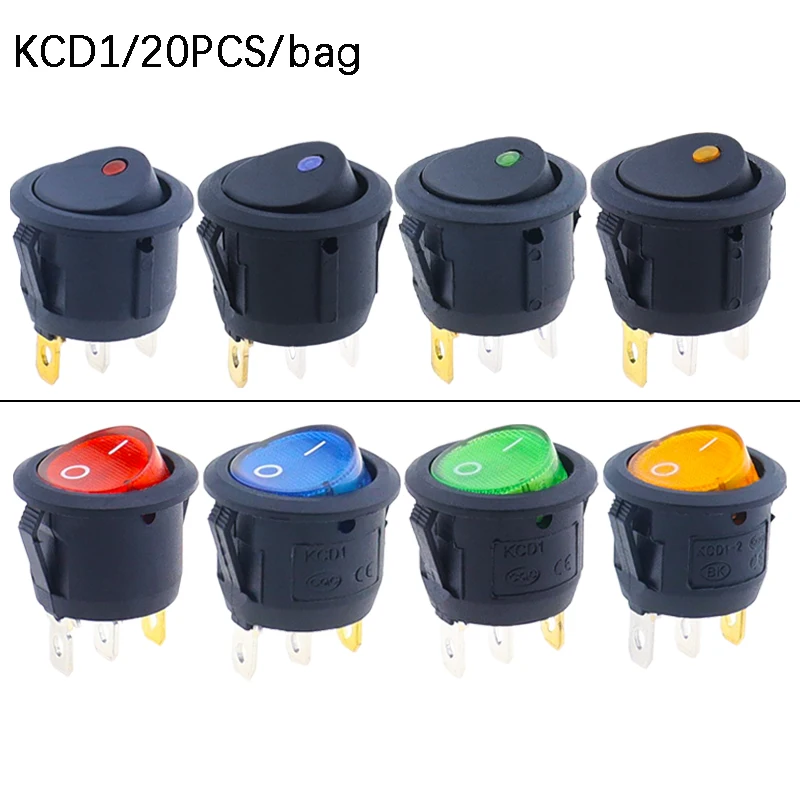 20Pcs 12V DC 220V ACWaterproof Round Rocker Switch Dot Dash Car Van ...