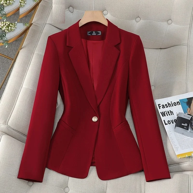 Red Blazer Female Slim Ofiice Lady Suits Single Button Women Casual ...