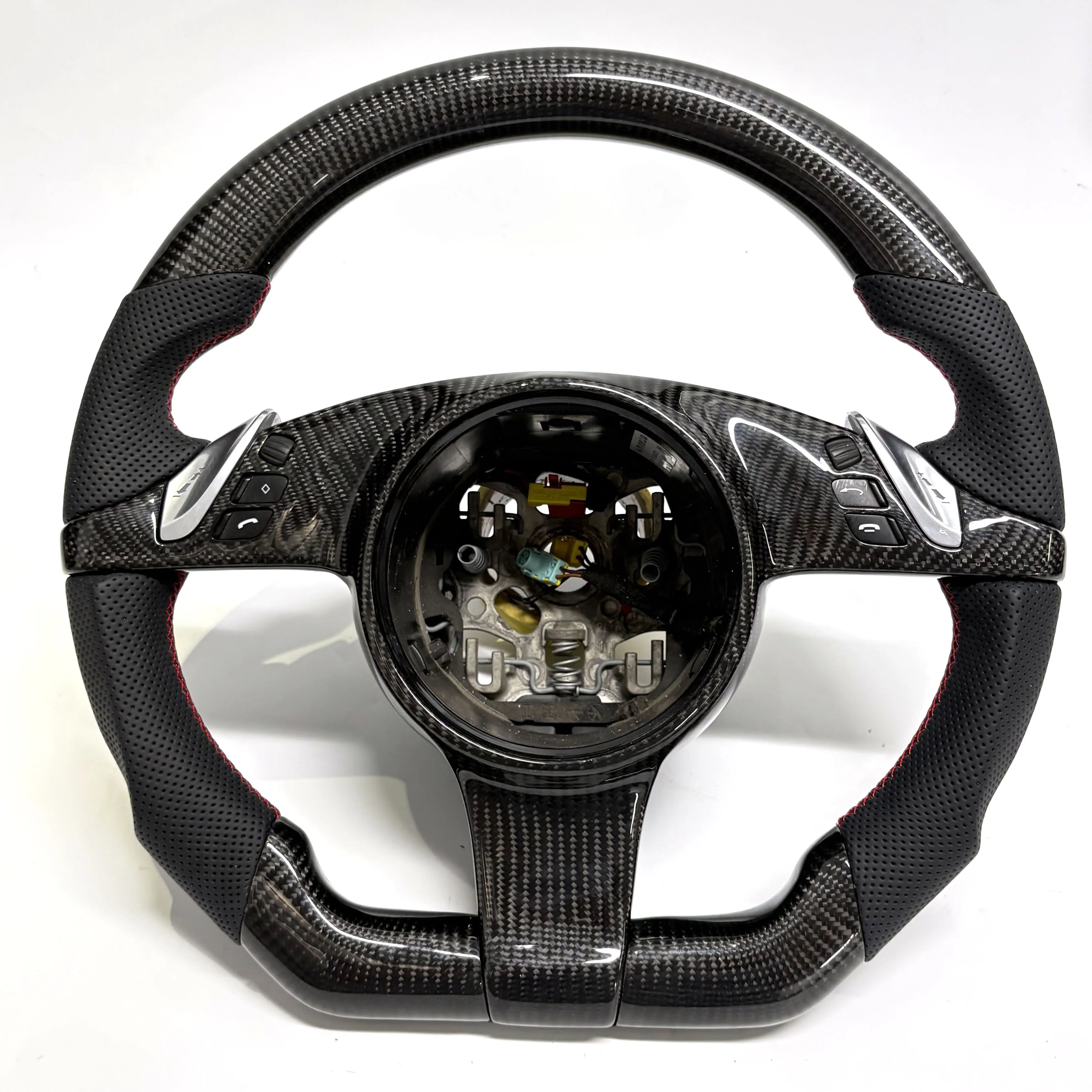 Carbon fiber perforated leather black stitching steering wheel for ...
