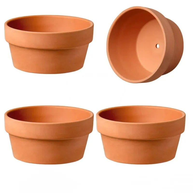 4-PCS-Shallow-Terracotta-Pots-5-5-x2-8-Flower-Pots-Clay-Pottery-Planter ...