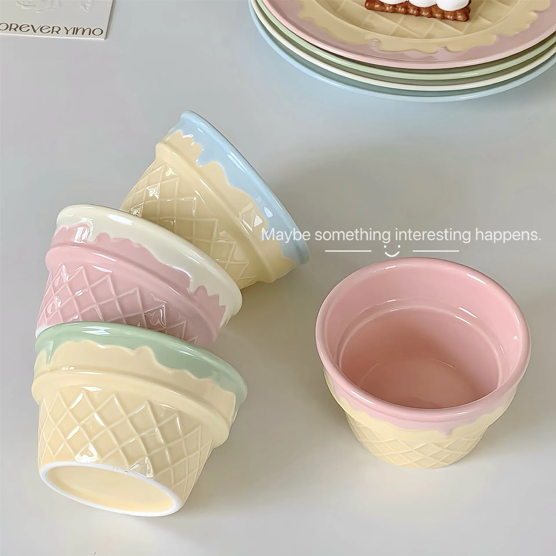 Cute Ceramic Bowls Contrast Color Yogurt Bowl Creative Dessert ...
