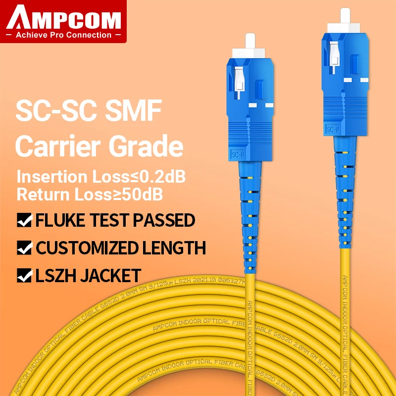 AMPCOM SC to SC UPC Fiber Optical Patch Cable Singlemode Simplex SMF 9 ...