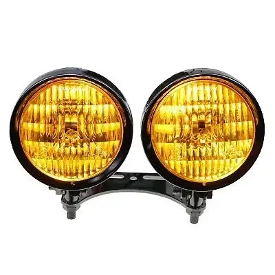 Amber Bottom Mount Dual Metal Headlight Cruiser Chopper Vintage Retro ...