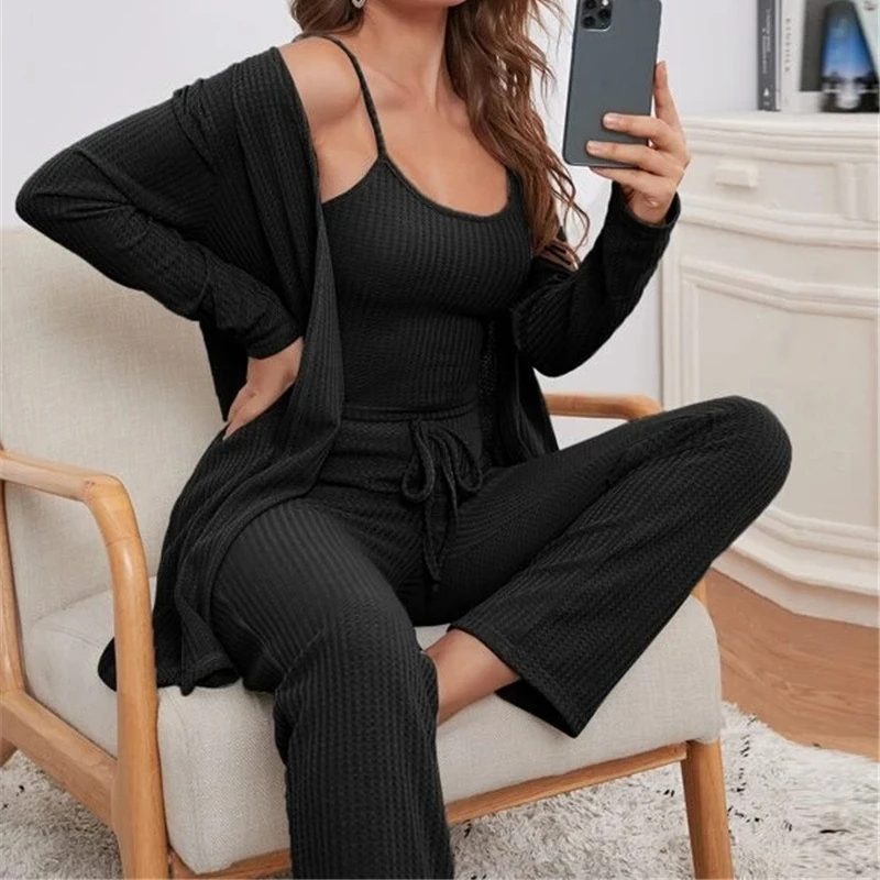 Hot-Selling-American-Home-Wear-Women-s-Waffle-Knit-Halter-Top-Trousers ...