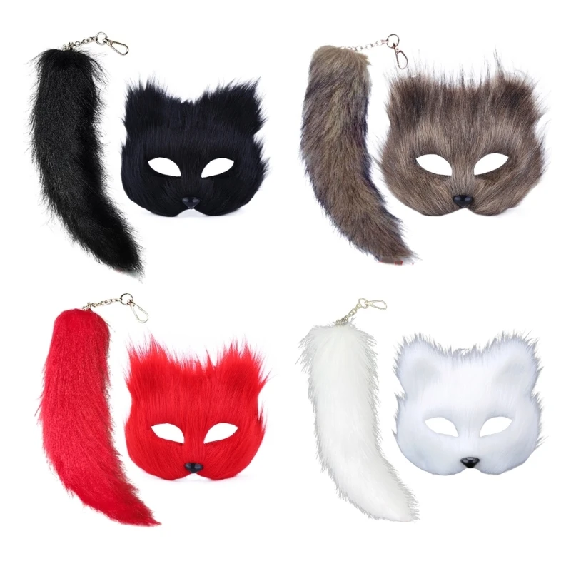 Therian-Mask-and-Tail-for-Women-Girls-Fuzzy-Cats-Foxes-Wolf-Mask-Tail ...