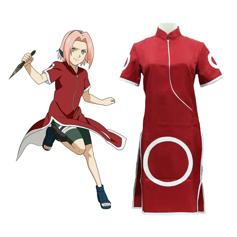 Japanese-Anime-Costume-Haruno-Sakura-Cosplay-Cheongsam-For-Girls-Red ...