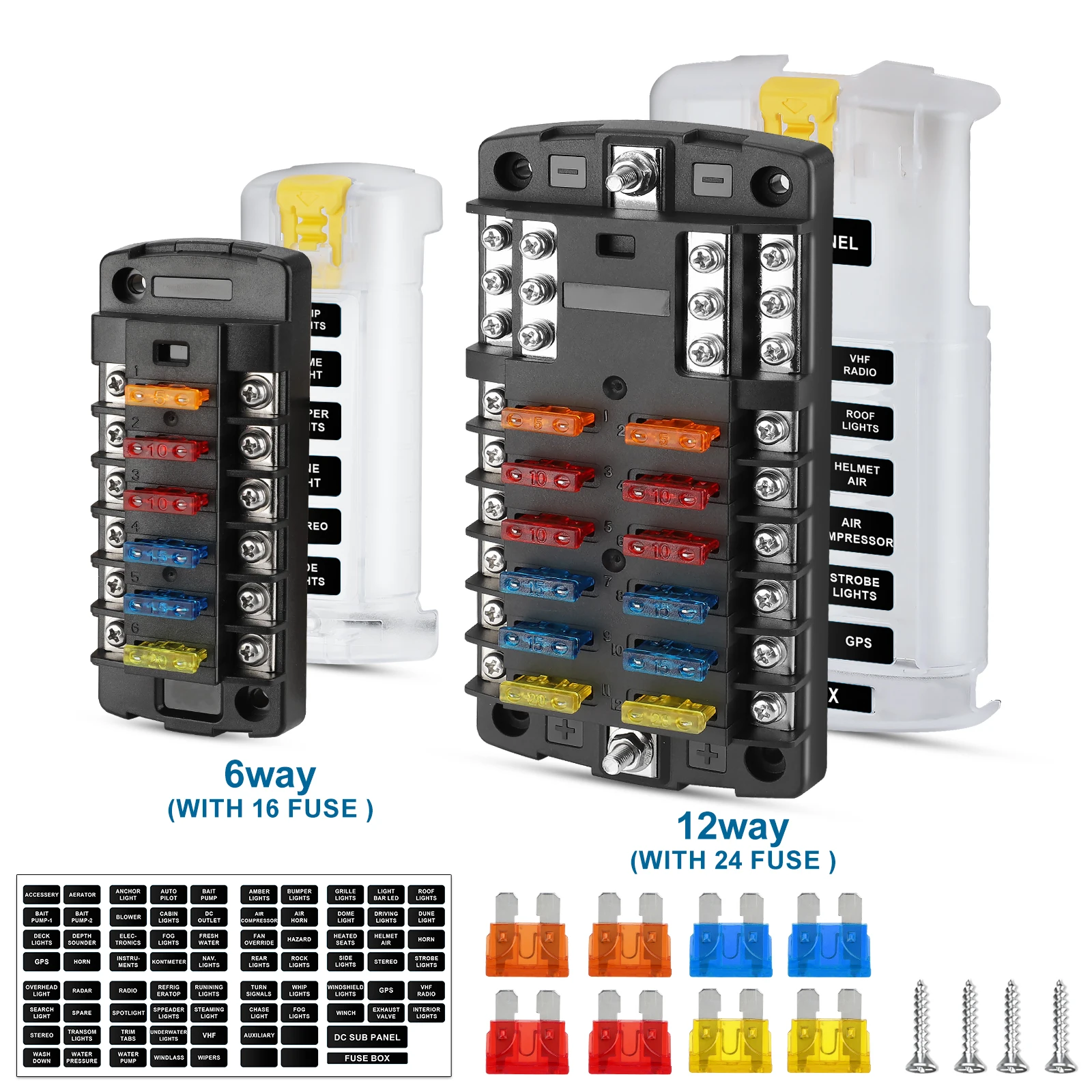 6/12 Way Car Boat Blade Fuse Box Block Holder LED Indicator 12V 32V ...