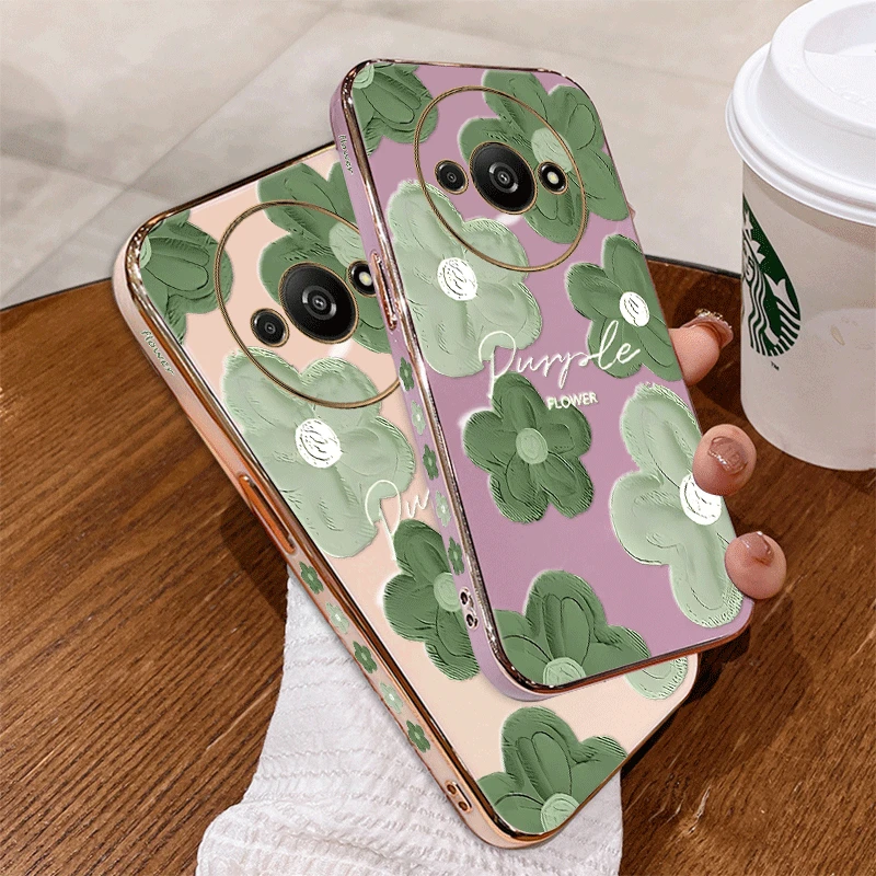 A3-Green-Flower-Luxury-Plating-Phone-Case-For-Xiaomi-Redmi-A3-Thin ...