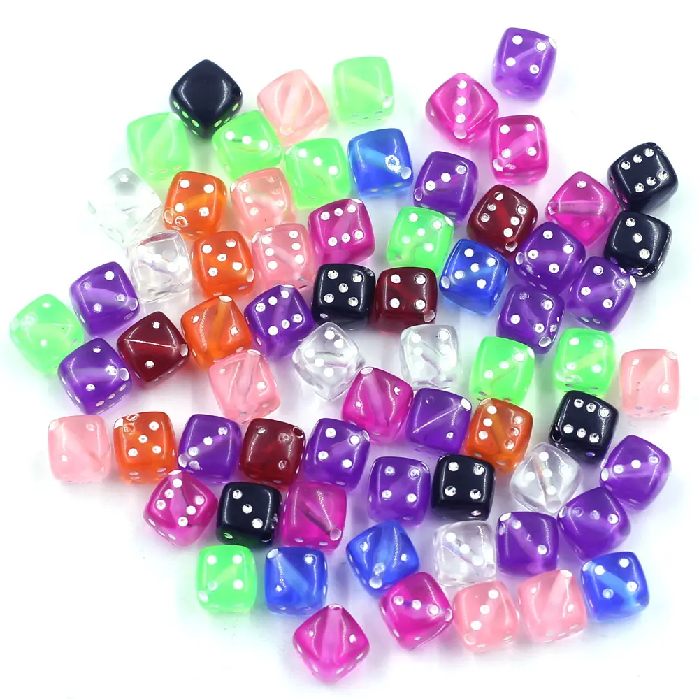 50Pcs Spacer Beads Dice Cube Acrylic Dot Colourful Transparen For ...