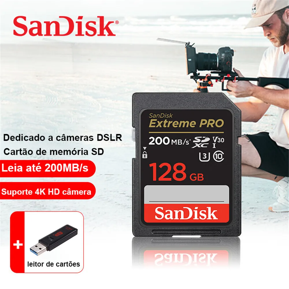 Sandisk extreme pro sd card 32g 64g 128g 256g sdhc sdxc UHS I c10 95 mb/s 200 mb/s u3 cartão de ...