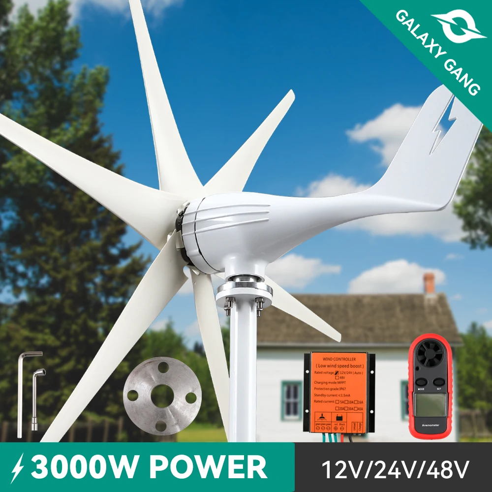 Free Energy Wind Turbine Generator 3000w 12v 24v 48v 6 Blades With MPPT ...