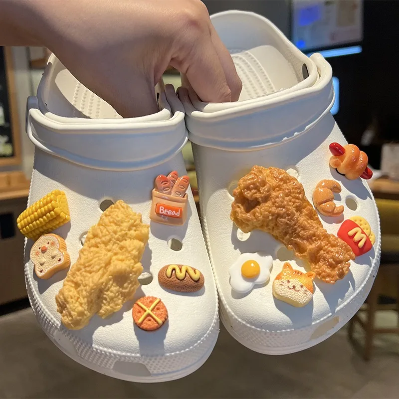 Food Chicken Wing Coke Hole Shoe Charms Designer DIY Simulation Fries ...