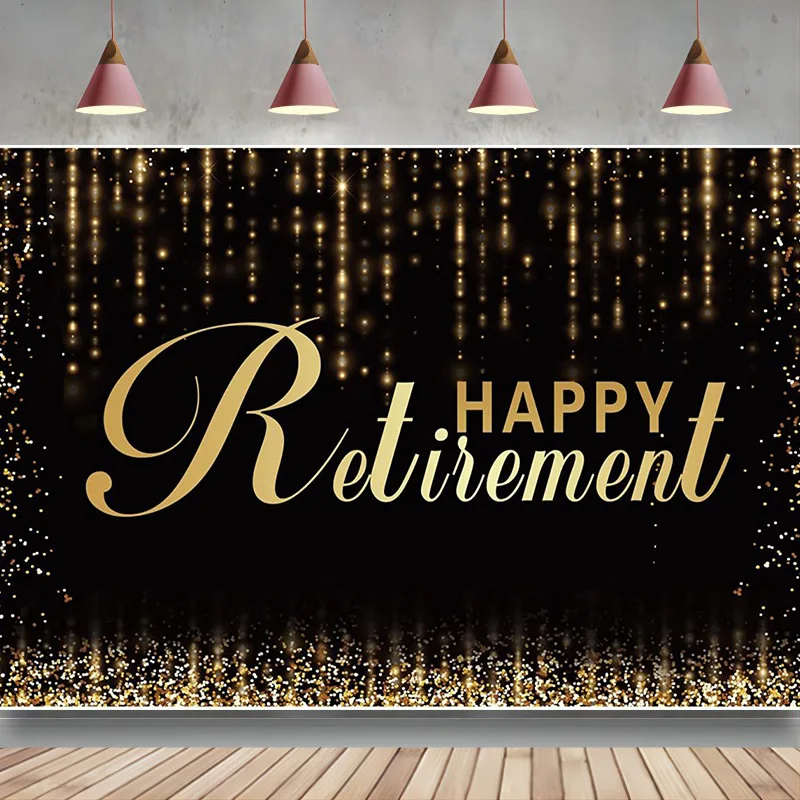 Happy-Retirement-Party-Backdrop-Black-and-Gold-Glitter-Retire ...
