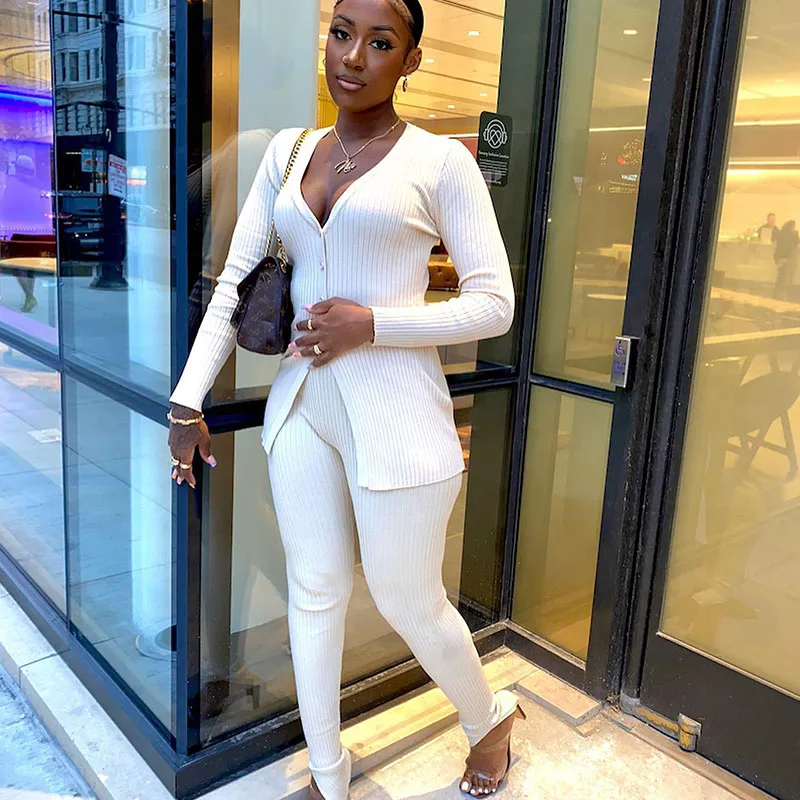 Conjuntos-de-dos-piezas-acanalados-de-punto-liso-para-mujer-ropa-c-lida ...