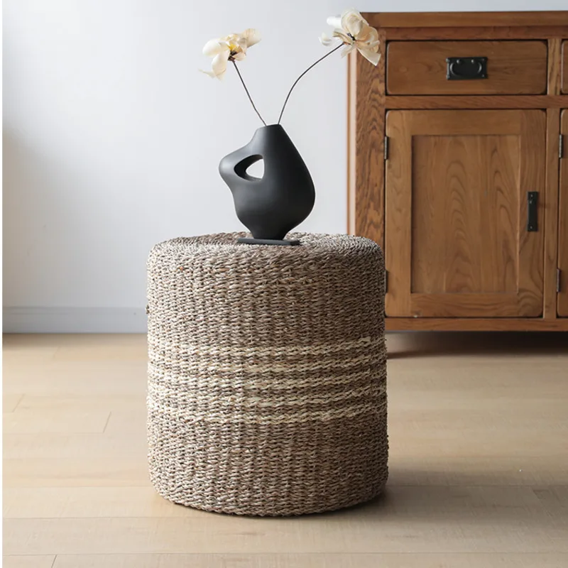 Wabi-sabi-Wind-Step-Stool-Handmade-Cane-Hallway-Ottoman-Natural ...