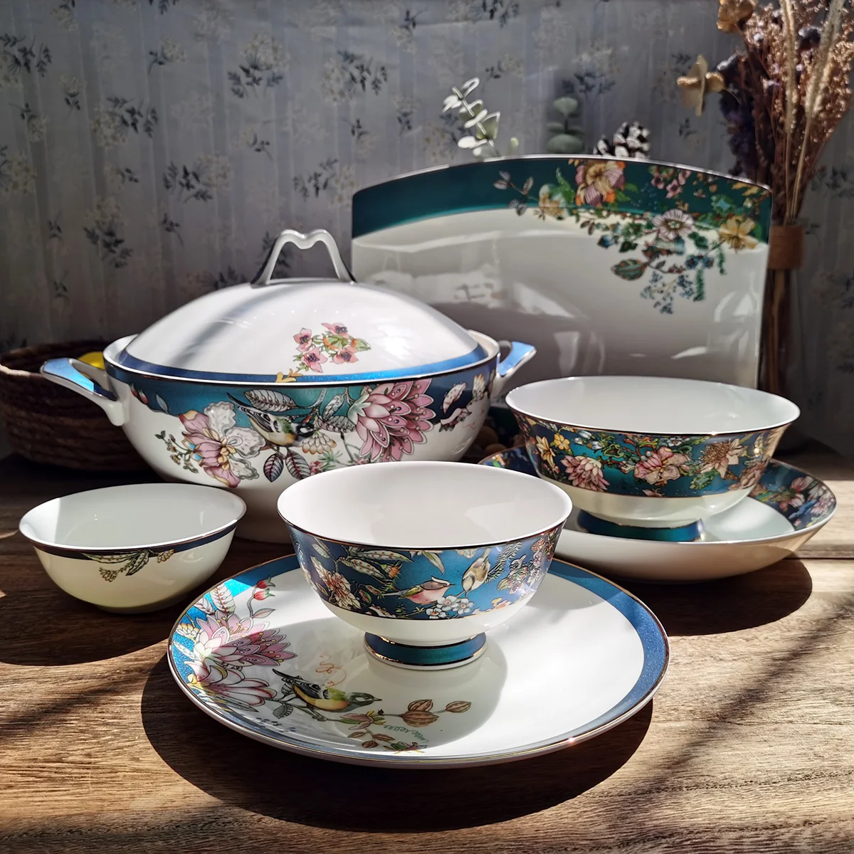 Bone china tableware Chinese style pastoral style 4.5 inch rice bowl ...