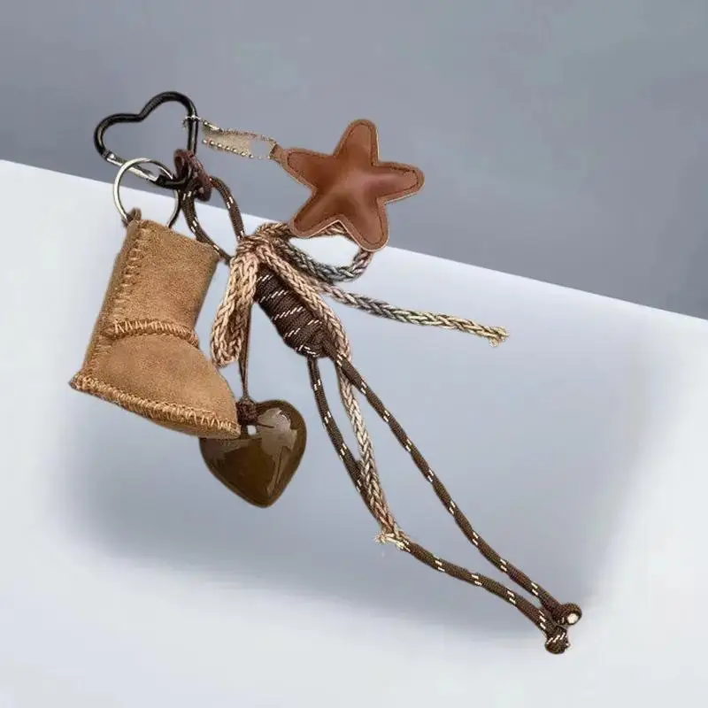 Trendy Y2K Braided Rope Star Boot Keyring; Harajuku Style Bag Pendant ...