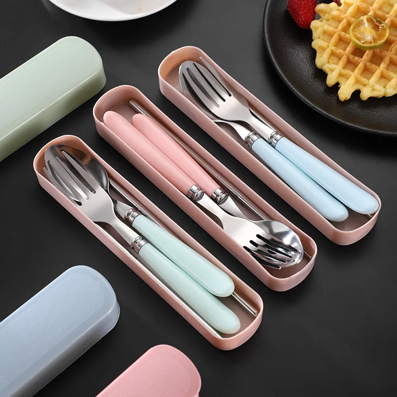 Stainless-Steel-Portable-Tableware-Spoon-and-Fork-Three-piece-Set ...