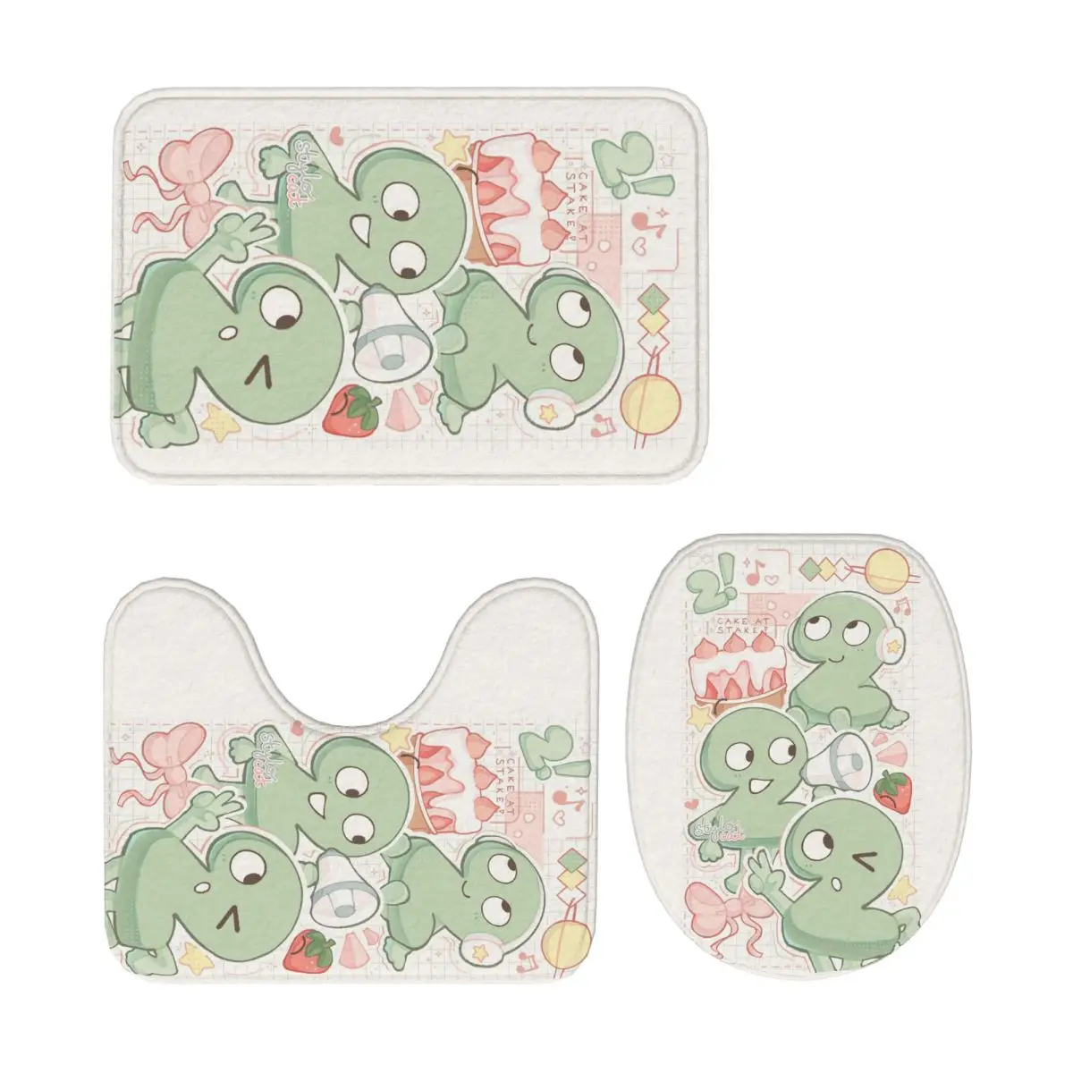 Two Tpot BFDI 3 Pcs Bath Mat Bathroom Set Toilet Lid Cover Home Decor ...