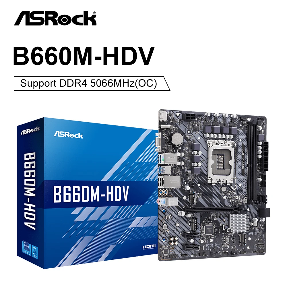 ASrock New B660M-HDV Motherboard B660M LGA 1700 DDR4 64GB Support i3 i5 ...