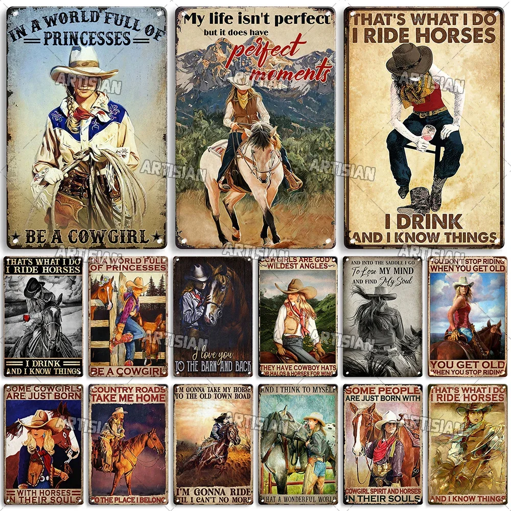 Artisian-Ride-Horse-Metal-Poster-Cowgirl-Cowboy-Tin-Plate-Horse-Racing ...