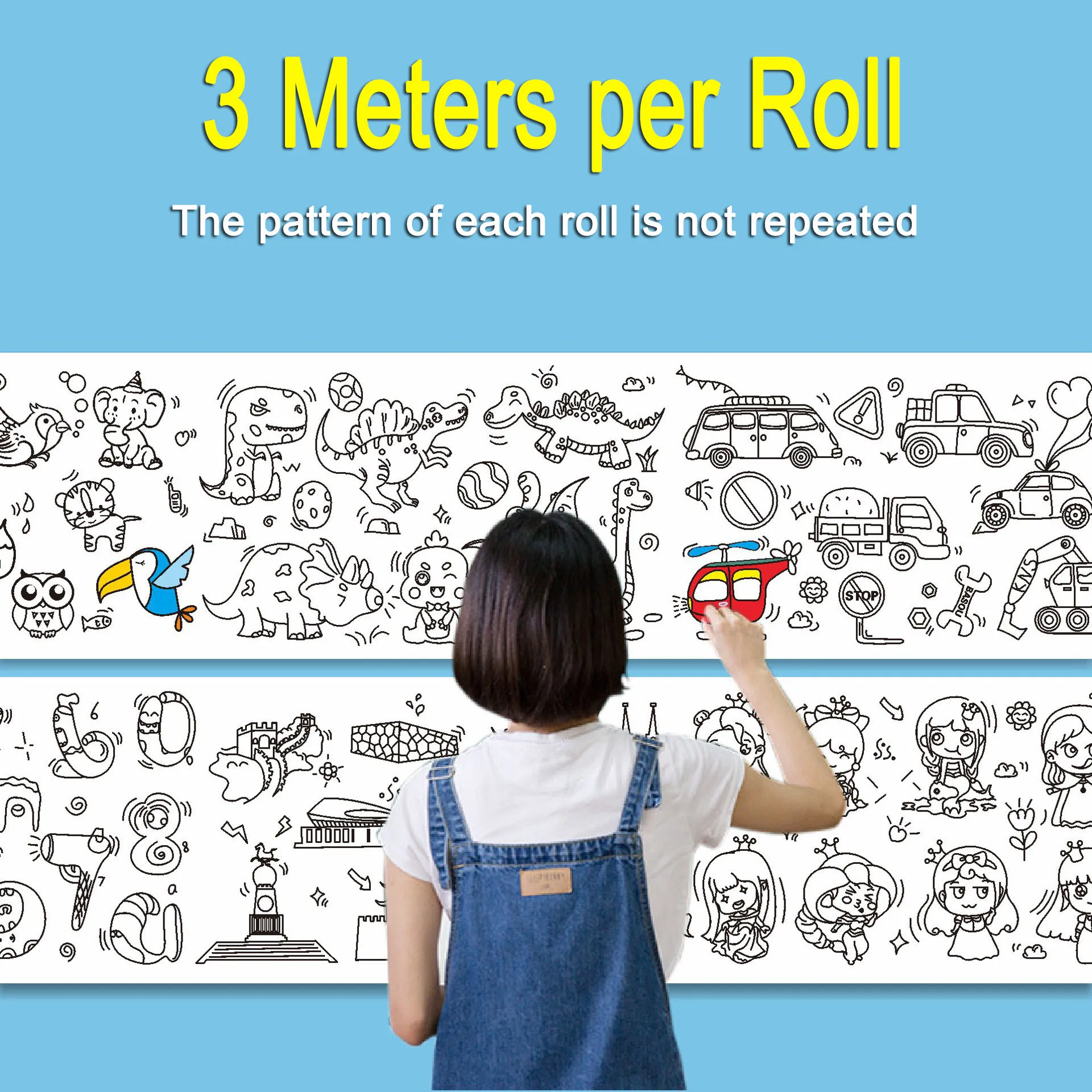 Children's Drawing Roll Sticky Color Filling Paper Graffiti Scroll ...