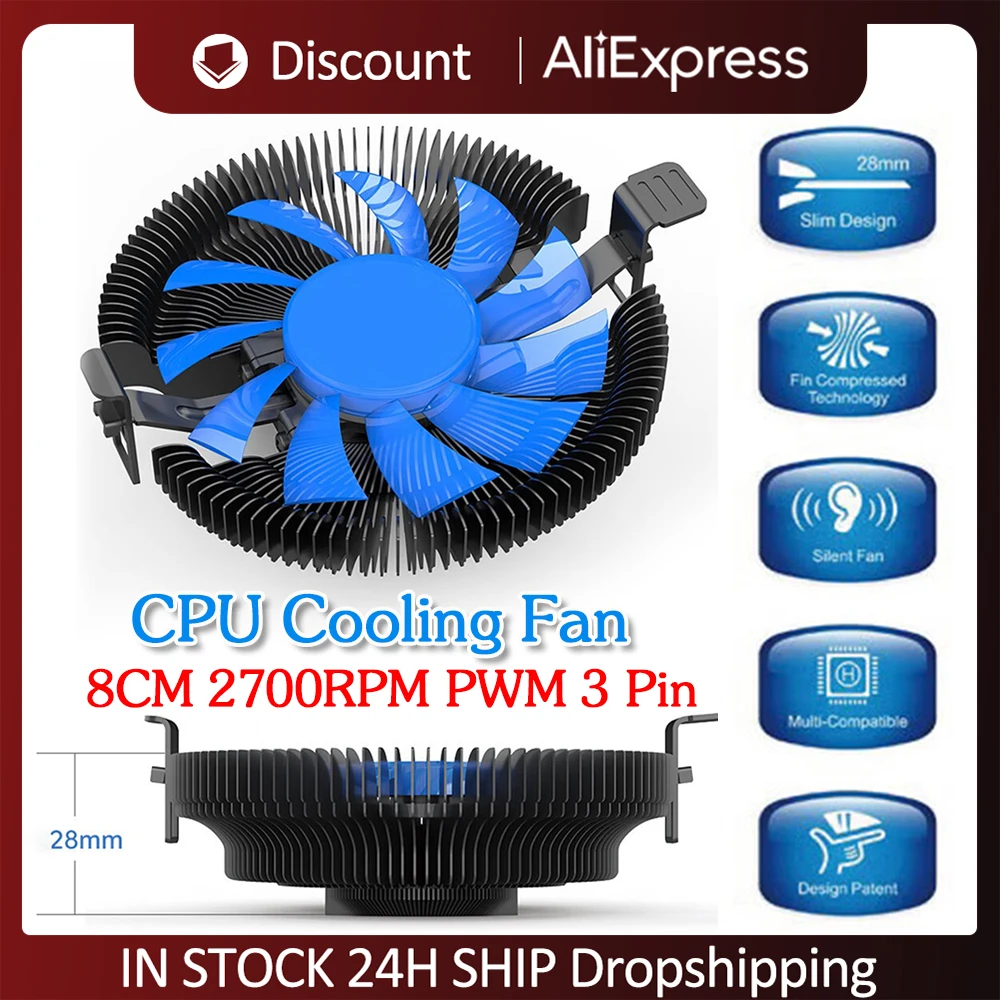 CPU-Cooling-Fan-8CM-2700RPM-CPU-Cooler-PWM-3-Pin-Silent-Computer-Case ...