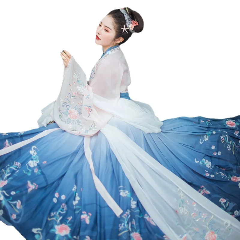 Printed-Ancient-Folk-Chinese-Traditional-Blue-Dance-Costume-Dress-for ...